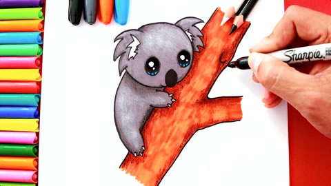 儿童简笔画:如何画树上的考拉