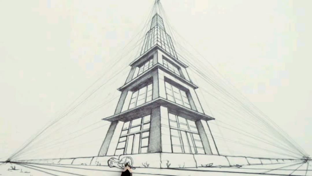 手绘建筑透视画法,2分钟教会您透视建筑!