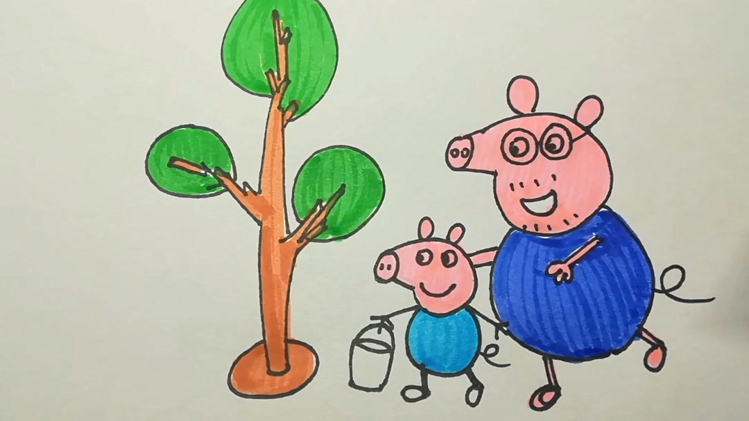 苗苗姐姐绘画启蒙 小猪佩奇和猪妈一起植树