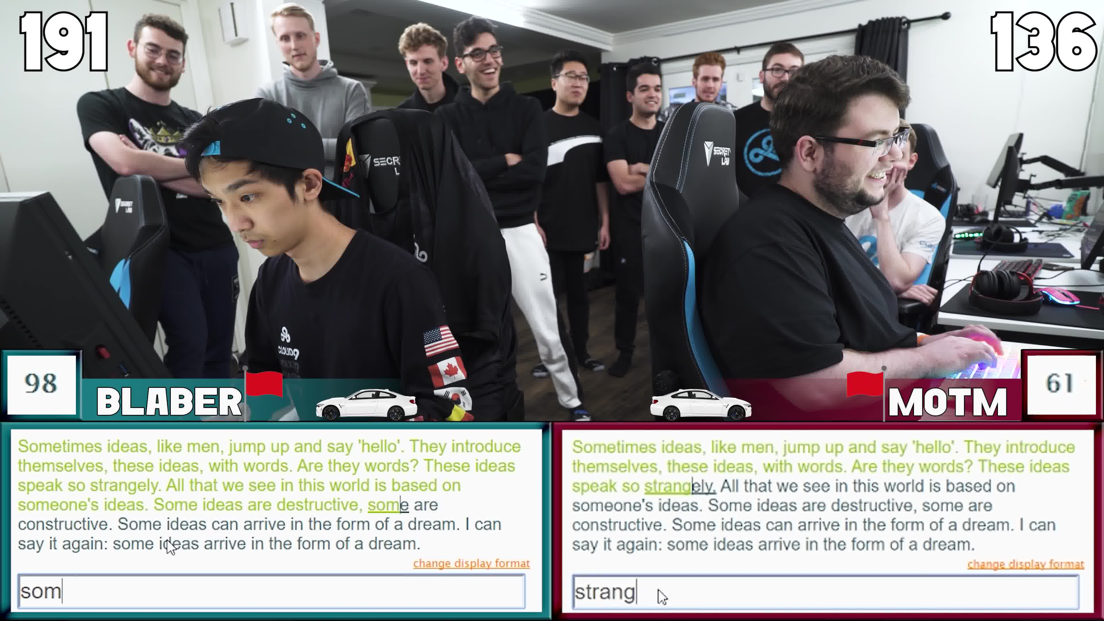 都是职业,谁打字更快?Cloud9 LoL队 vs CSGO队 打字速度比赛