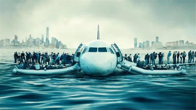 飞机起火失去动力,机长神操作在河面迫降!电影《萨利机长》