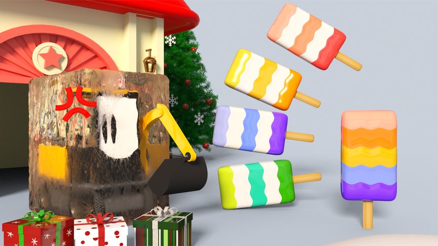 挖掘机和工程车朋友吃彩色冰棒,萌车小队工程车动画