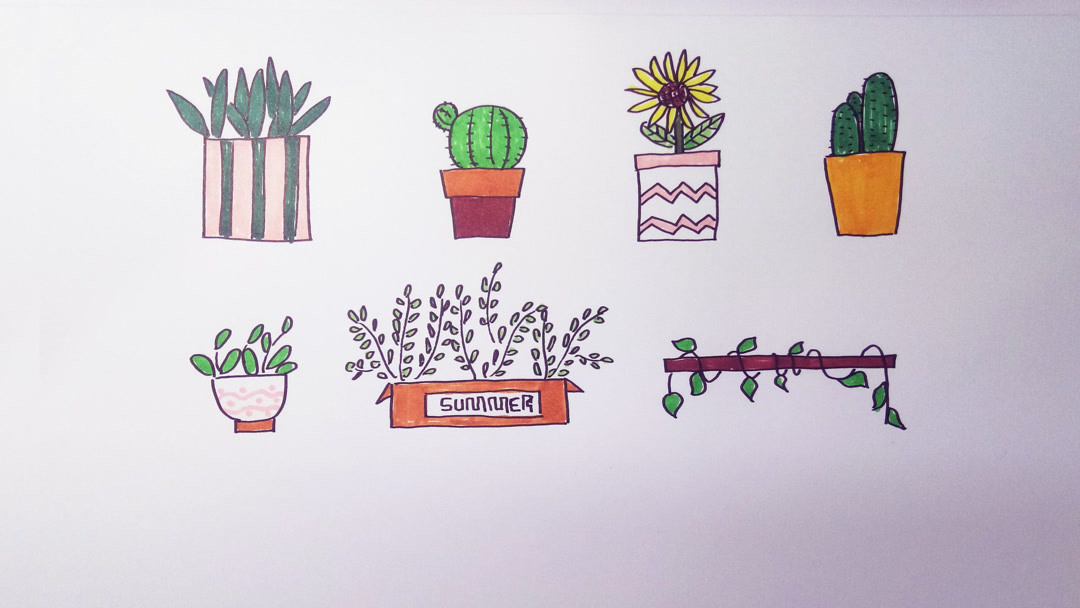 一分钟 教你画手账必备绿色小清新植物 简笔画