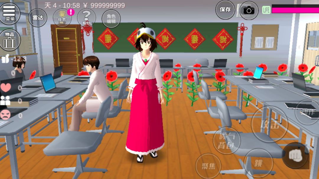 樱花校园模拟器:快过年了,小夕去学校办公室贴福字和挂中国结!