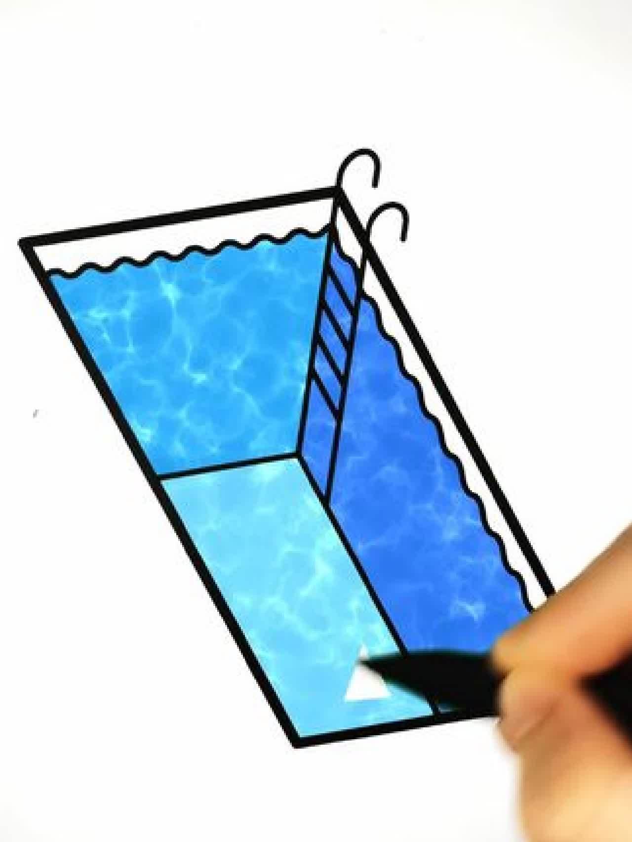 波光粼粼的游泳池 创意解压简笔画填色 波光粼粼的游泳池 创意解压...