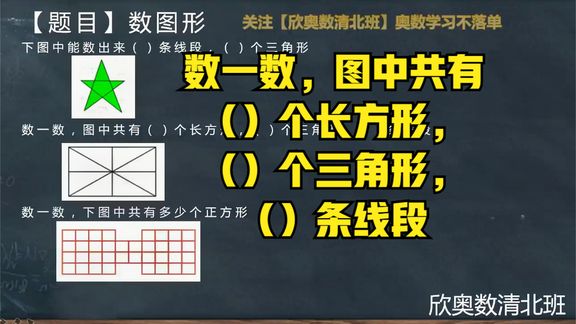 数一数,图中共有()个长方形,()个三角形,()条线段