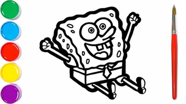 儿童彩色绘画,画一个可爱的海绵宝宝,你们喜欢吗