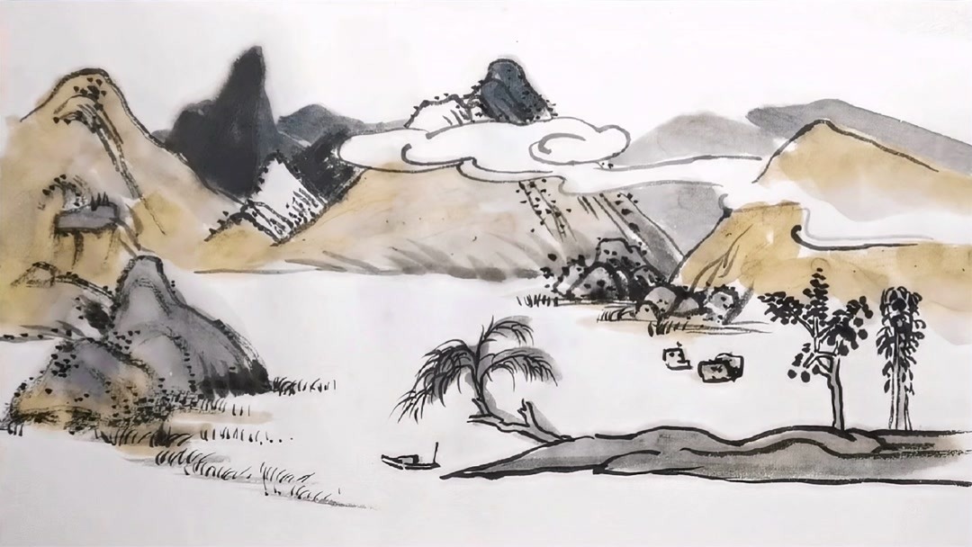 国画水墨风景画,意境十分优美