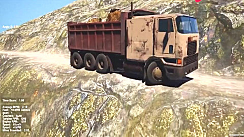 模拟游戏驾驶重型卡车在山上运石头