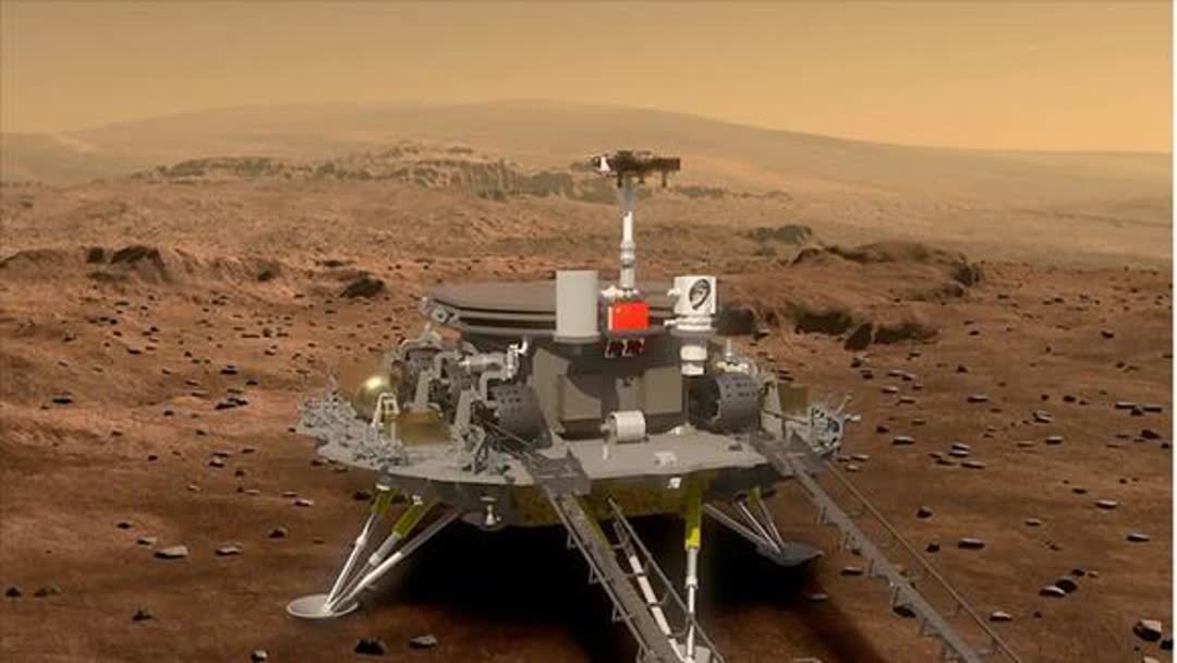 动画模拟:2021年2月中国"天问一号"火星车登陆火星全过程