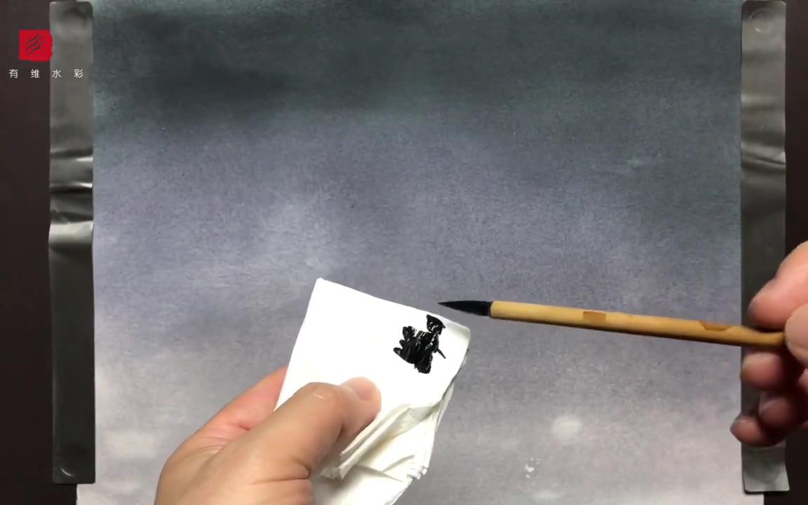 画夜空下的树,弗兰普通话解说版水彩画画在画树绘画教程黄有维水彩...