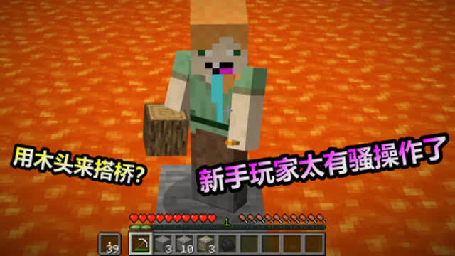 MC我的世界:新手玩家都有哪些骚操作?用木头来搭桥过岩浆池