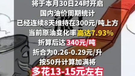 涨涨涨!油价大涨!就在下周…