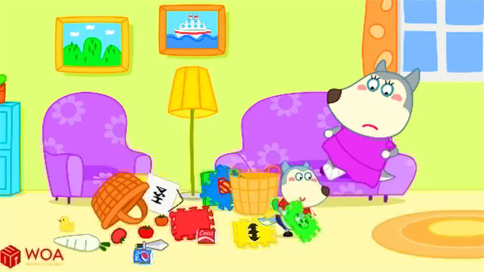 沃尔夫动画:狼妈妈的脚受伤了,小狼很懂事,帮妈妈做家务