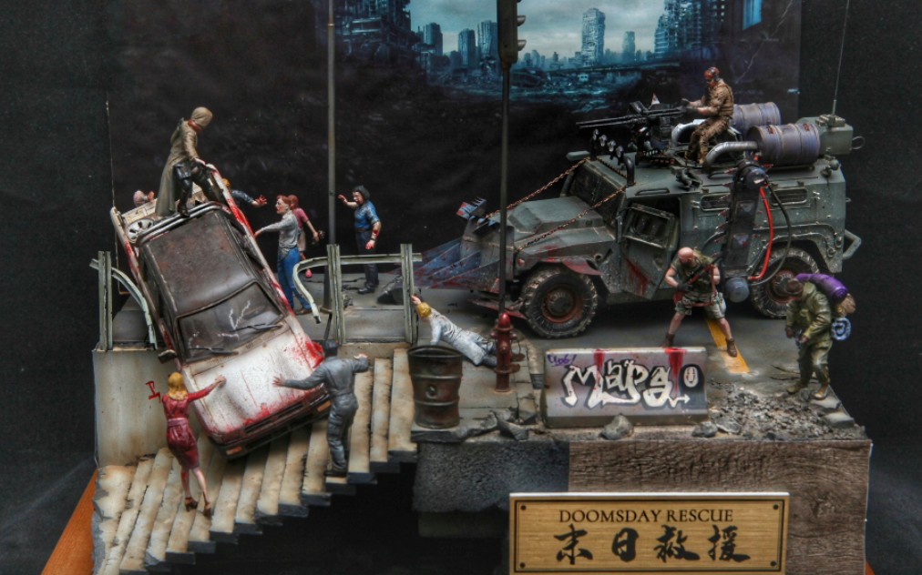 【军事模型场景制作】末日救援1/35。2050年,末日感染丧尸横行,一个...