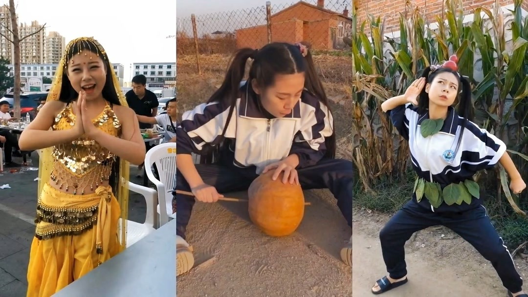 爆笑农村囧事:丫头看到小锅锅推着车,灵机一动,将南瓜做成了车