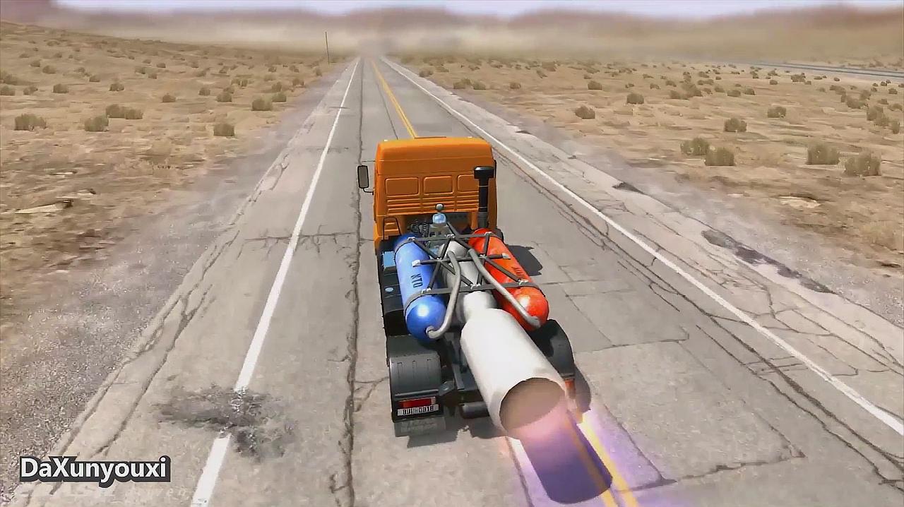 车祸模拟器:把火箭推进器安装在货车上,这速度谁能追的上?