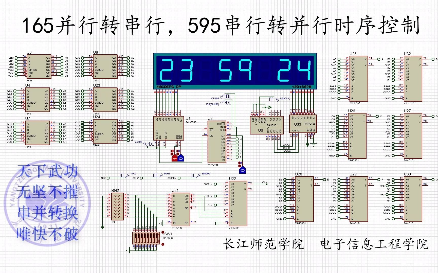 串并行转换数字钟显示【74x164,74x595】