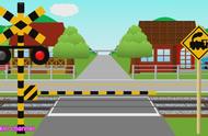 火车和汽车轨道,抬起栏杆汽车可以通过,儿童动画片