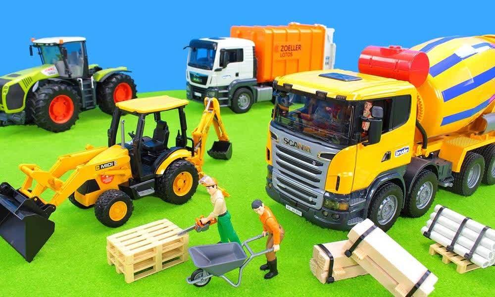 玩具动画:炫彩拖拉机环保车铲车工程车玩具拆盒