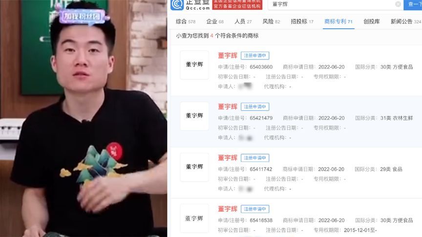 新东方主播董宇辉被抢注商标,国际分类