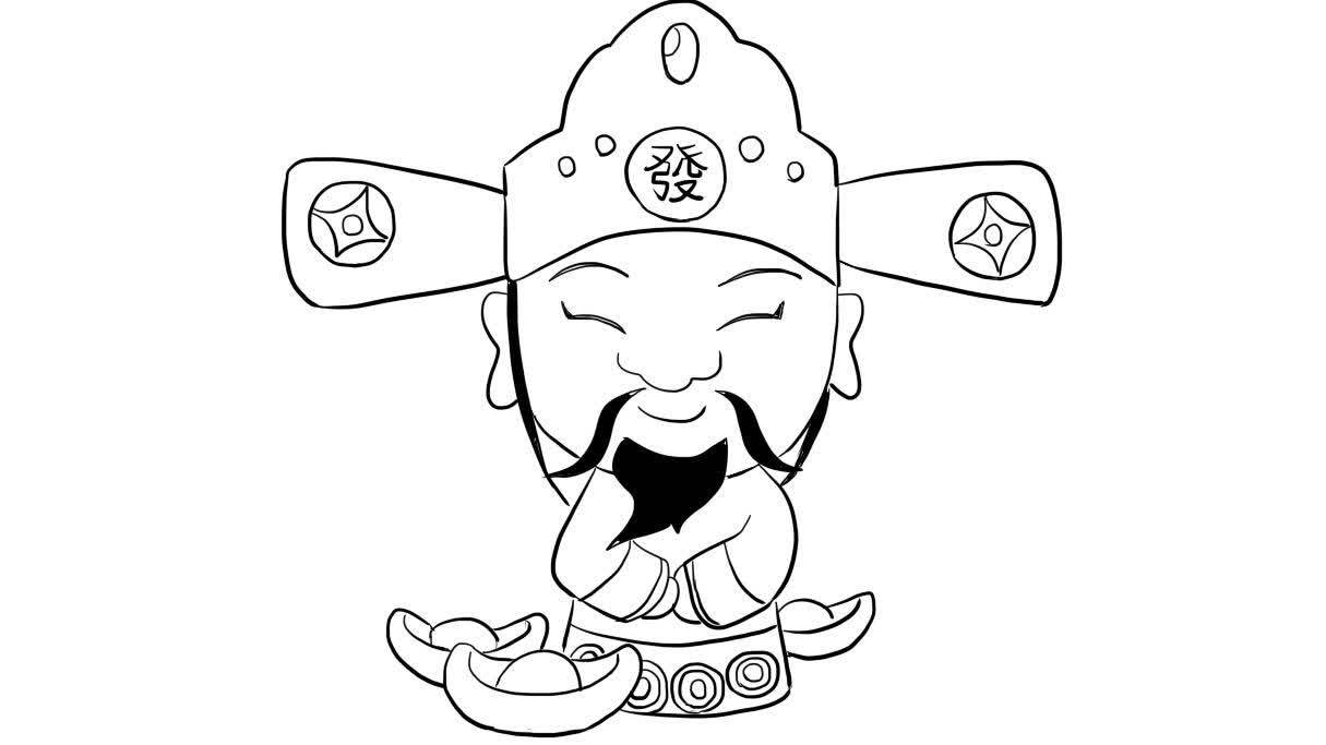卡通财神儿童亲子简笔画