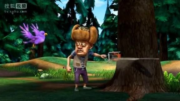 光头强又砍树了,小鸟在树上孵蛋,对光头强展开攻击