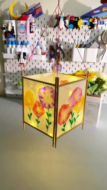 用完的洗脸巾和一次性筷子不要扔,给孩子做个好看的古风中秋节灯笼#...