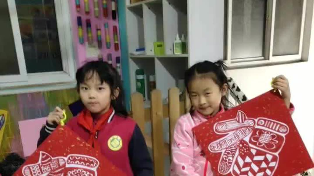 #儿童画线描,剪纸风格的线描画,福字设计