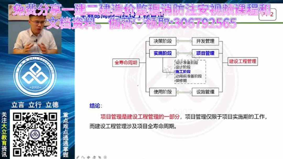 2020年一级建造师《管理》02精讲班 建设工程项目的组织与管理——...