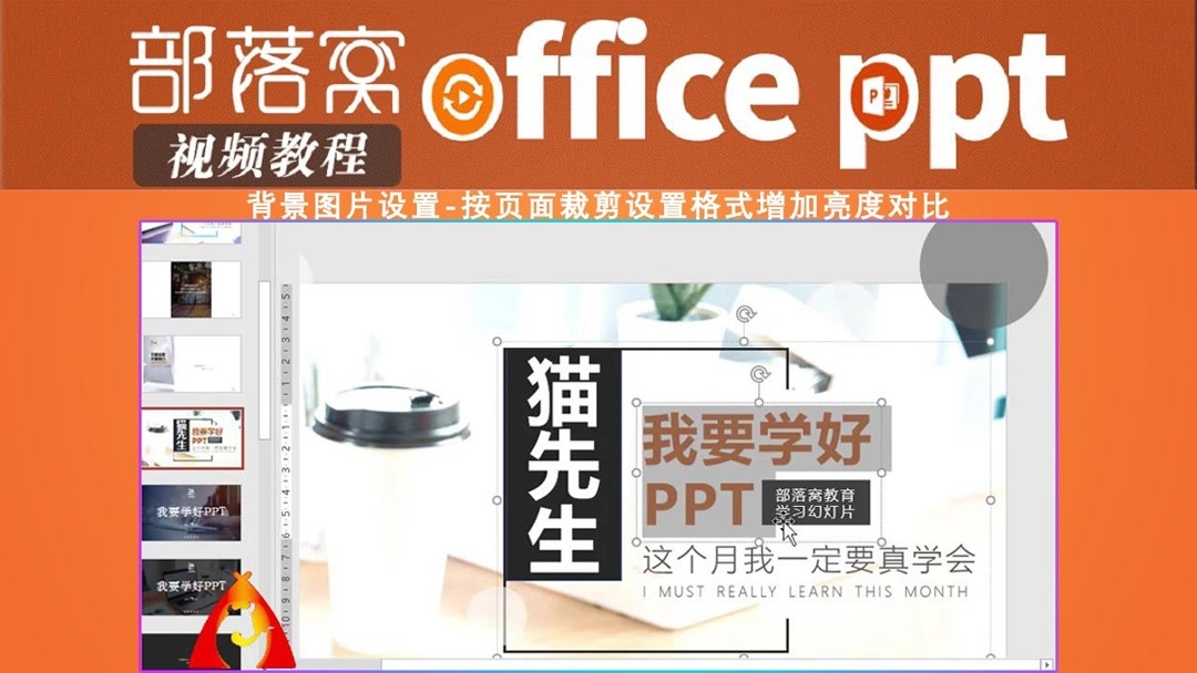 PPT背景图片设置视频:按页面裁剪设置格式增加亮度对比