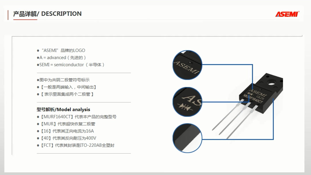 MURF1640CT快恢复二极管TO-220F 参数规格下载 ASEMI