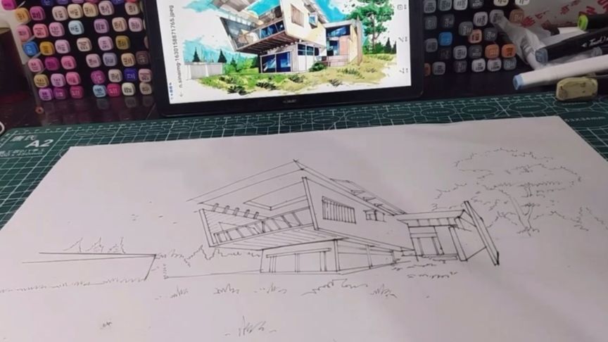 《马克笔建筑手绘表现》#马克笔手绘#建筑设计#画画#手绘#画