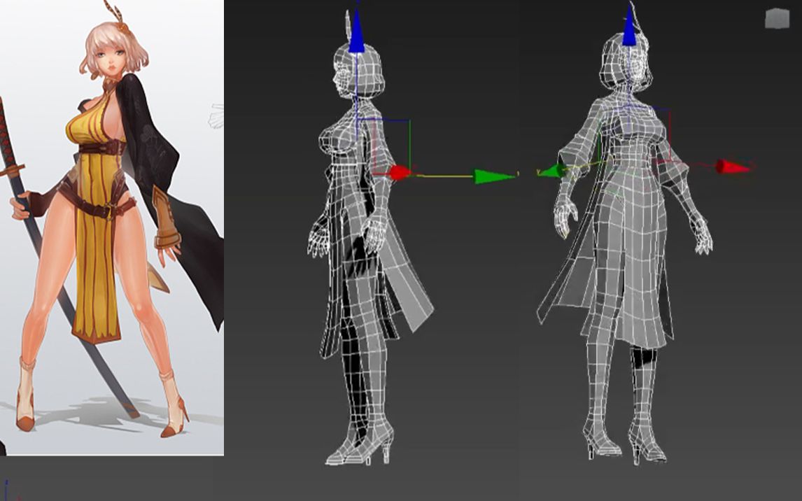 【3DMAX游戏人物建模】大胸妹子模型制作方法,3dmax零基础布线教程