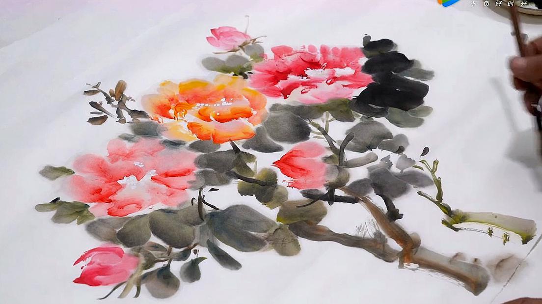 国画牡丹,水墨画写意牡丹法的画法,牡丹花傲然盛开,相当好看