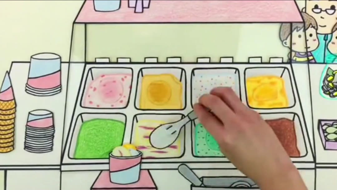 手绘定格动画,甜甜的冰激凌店开始营业了,你喜欢哪种口味