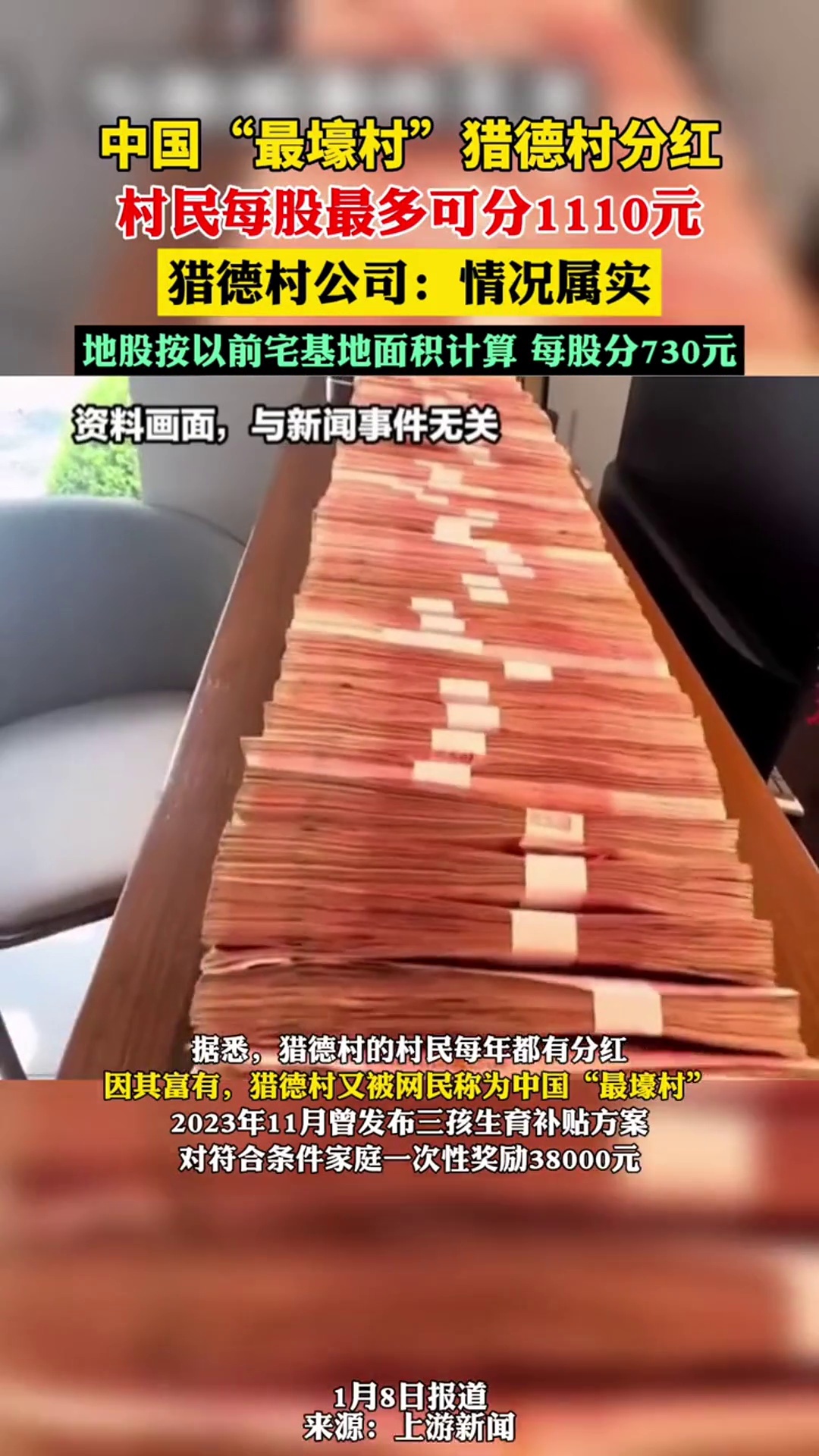 中国"最壕村"今起分红,村民每股最多可分1110元。猎德村公司:情况...