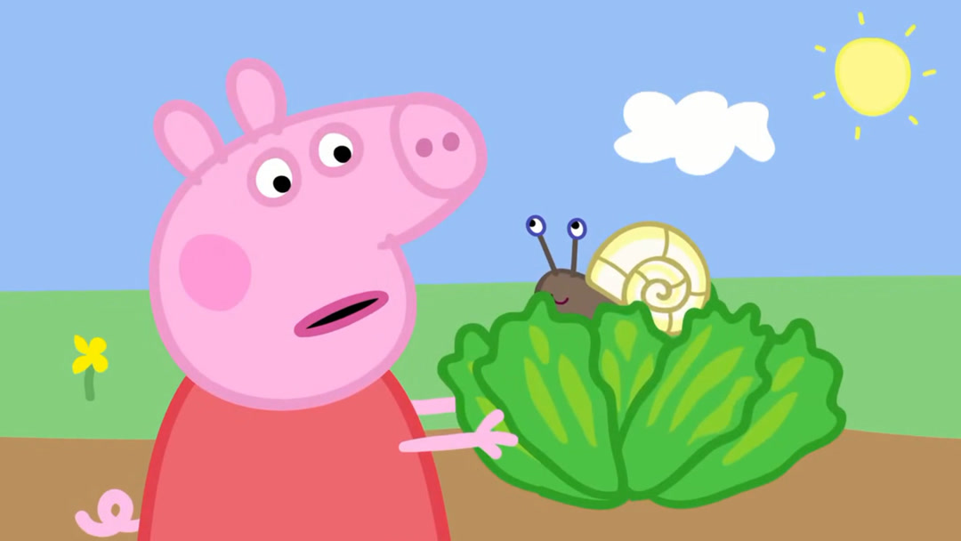 手绘简笔画:小猪佩奇看到一只可爱的小动物,佩奇不知道它叫蜗牛