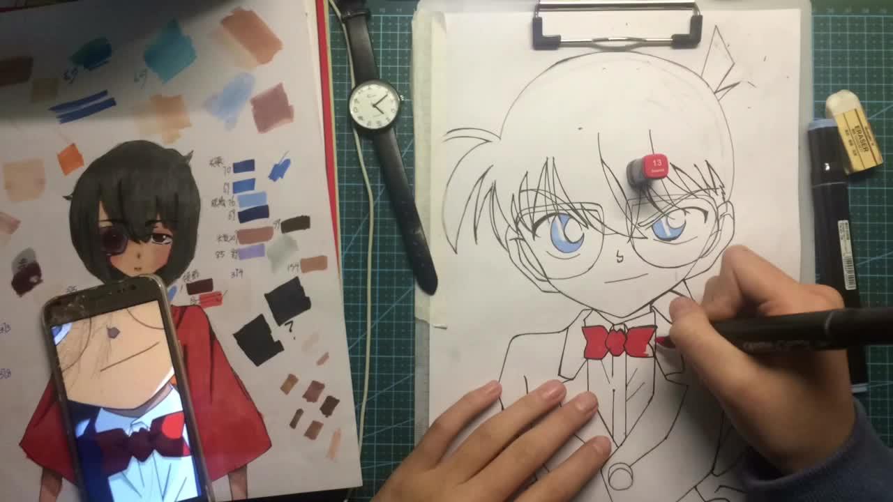 这张柯南你们只能看到这里了。光看肤色画的就已经毁了,下次看看画...