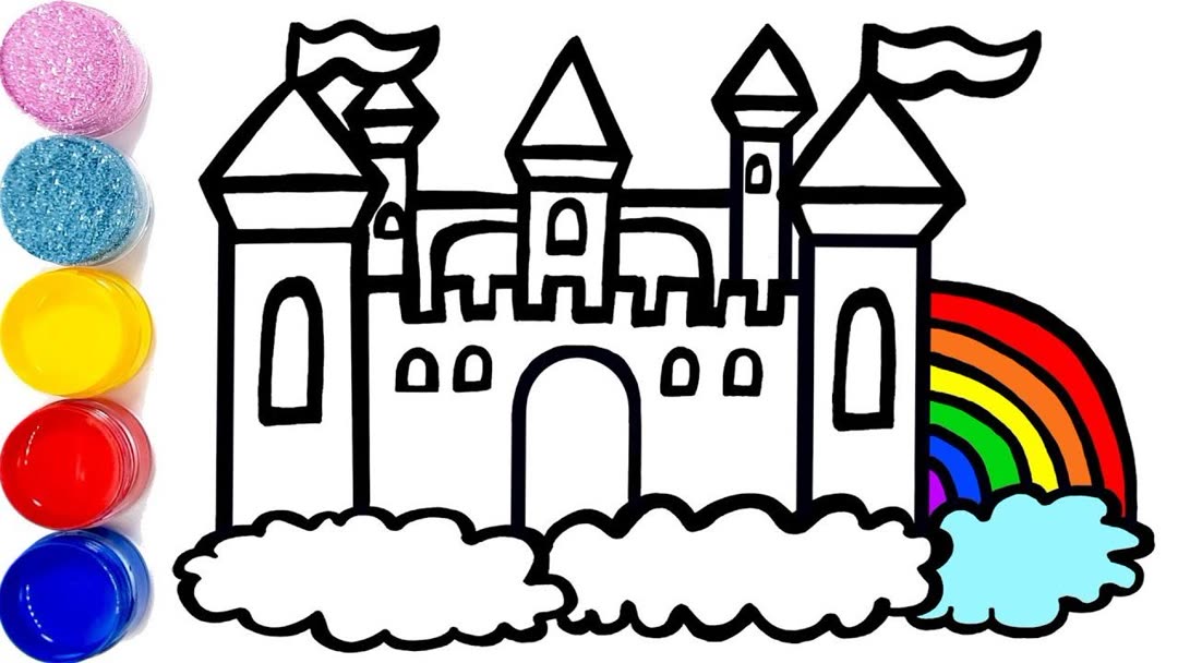 简笔画画城堡手和玩具等,边涂色边学习颜色,小朋友也能学会