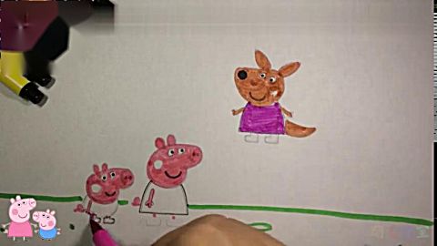 叨叨手绘简笔画-袋鼠凯利跳得非常高,比佩奇还厉害1230