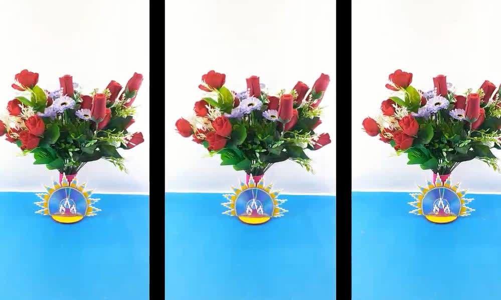 创意手工,教你用光盘片、棉签和卷纸筒制作有趣的花瓶