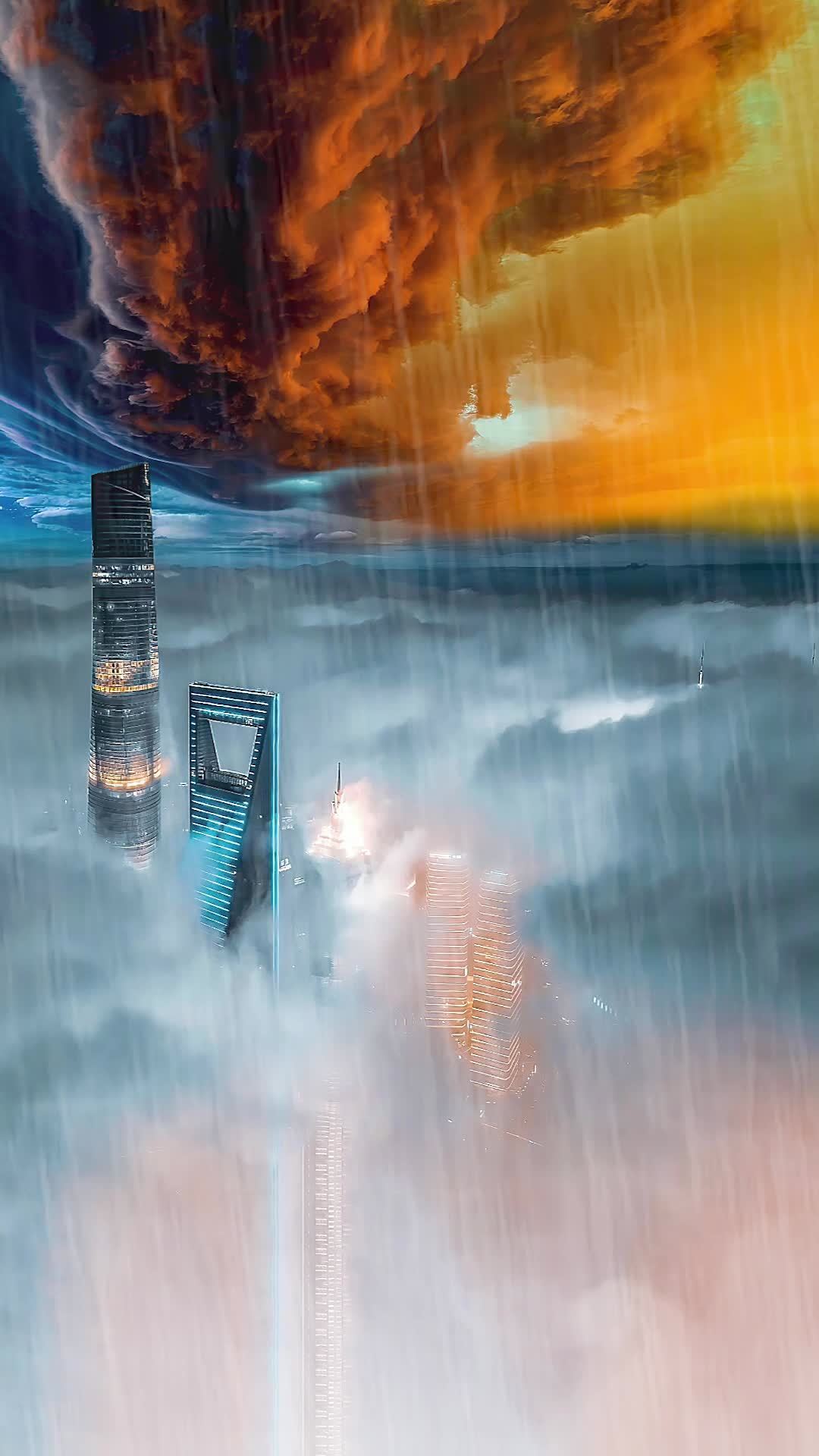 台风烟花进入上海,狂风暴雨,祝愿上海平安无恙