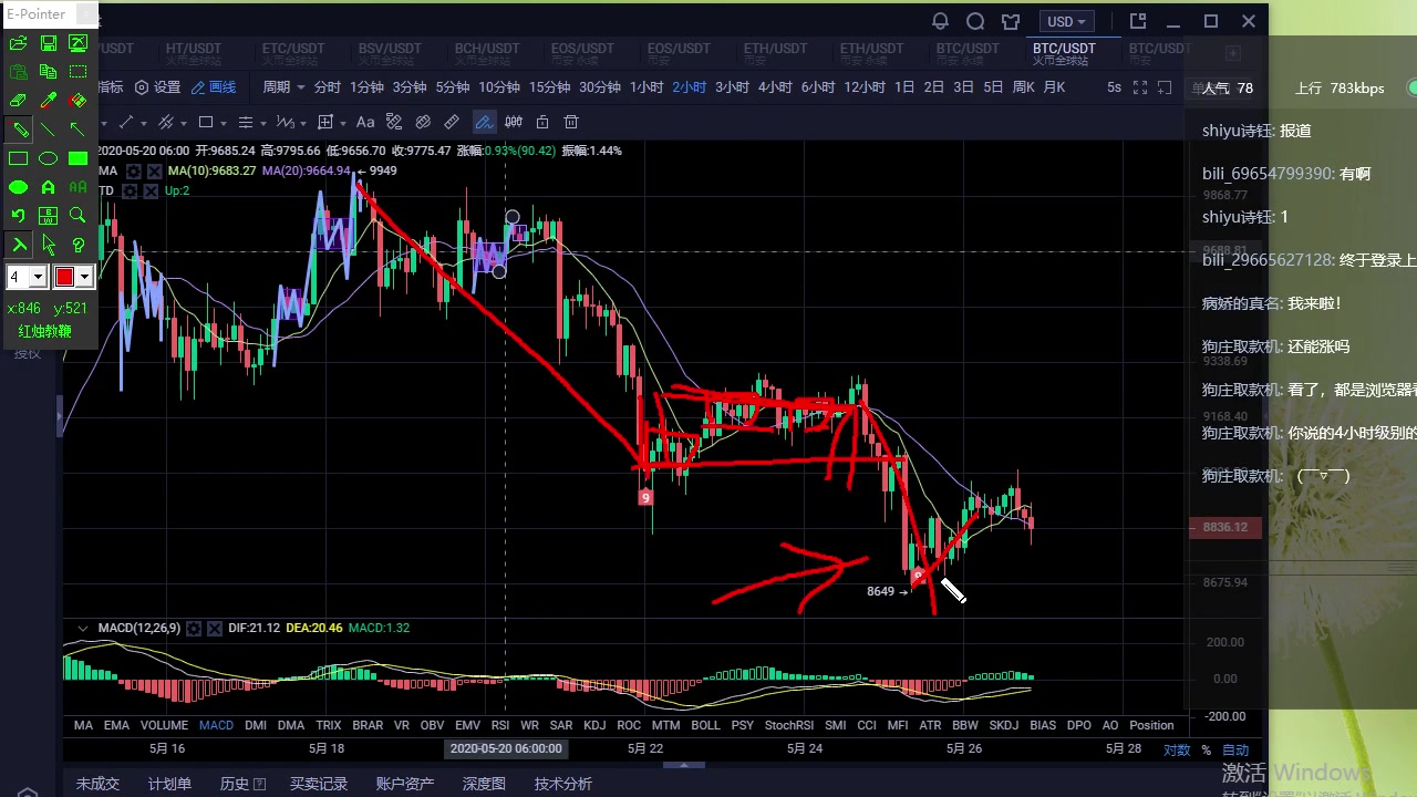 2020-05-26直播缠论比特币实盘操作+解股票录像。