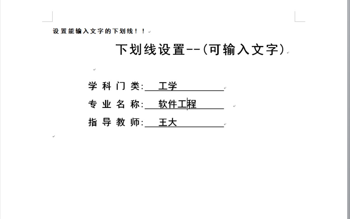 word-2封面能输入文字的下划线
