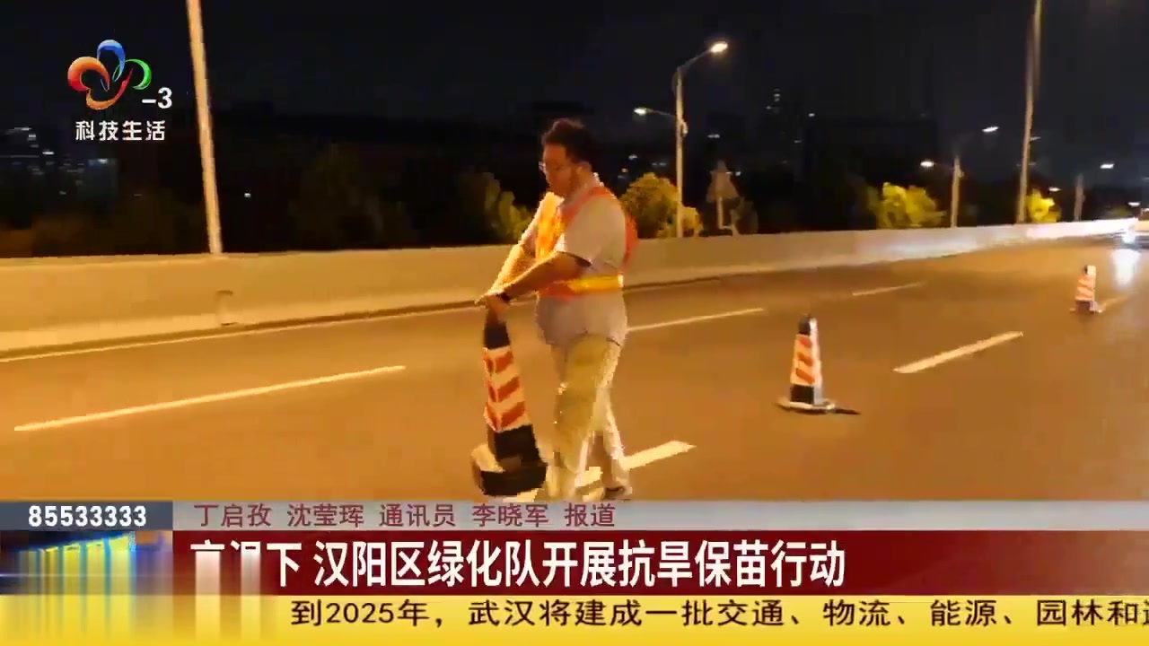 高温下汉阳区绿化队开展抗旱护苗行动