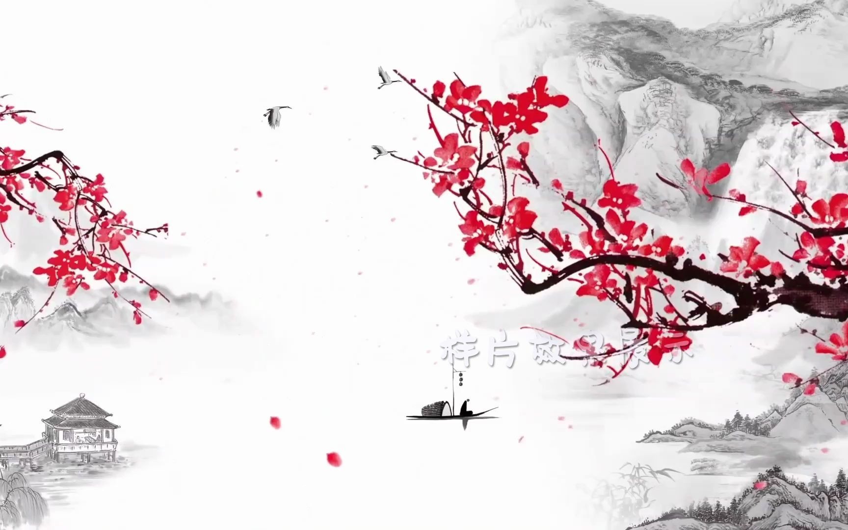 ...风桃花花瓣飘落江南水乡水墨江南旗袍秀民族舞蹈公司企业学校小学...