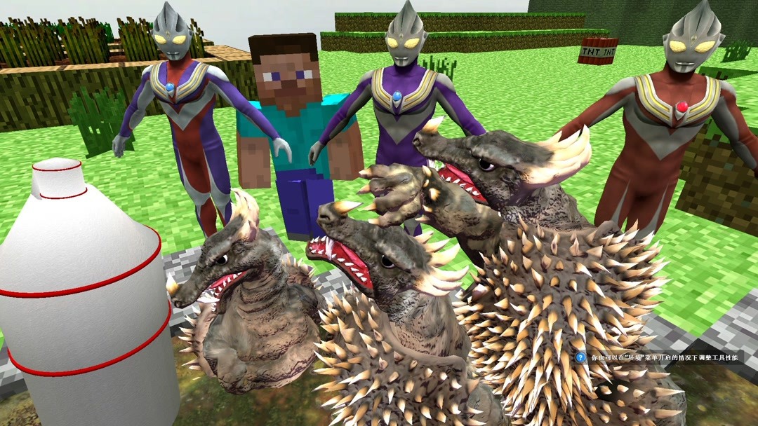 GMOD游戏三个不同形态的迪迦奥特曼喂沼泽里的怪兽吃导弹