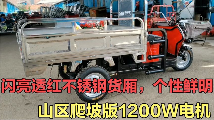 白里透红不锈钢三轮电动车,代步车家用拉货山区爬坡版1200W电机