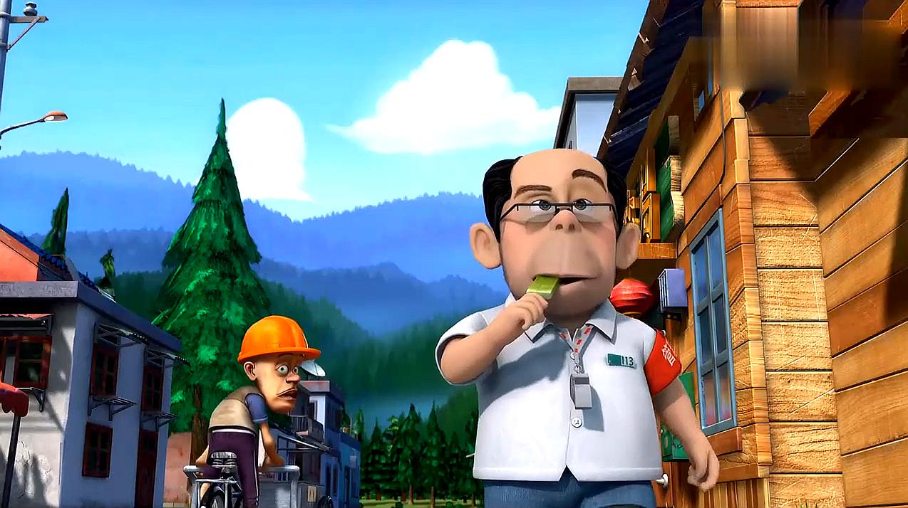 熊出没:光头强遇到了管理员,正在嘚瑟逃过一劫,下秒却被追赶